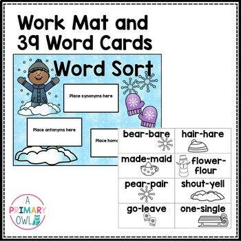 Grammar Sort Synonyms Antonyms Homophones Winter Theme - A Primary Owl