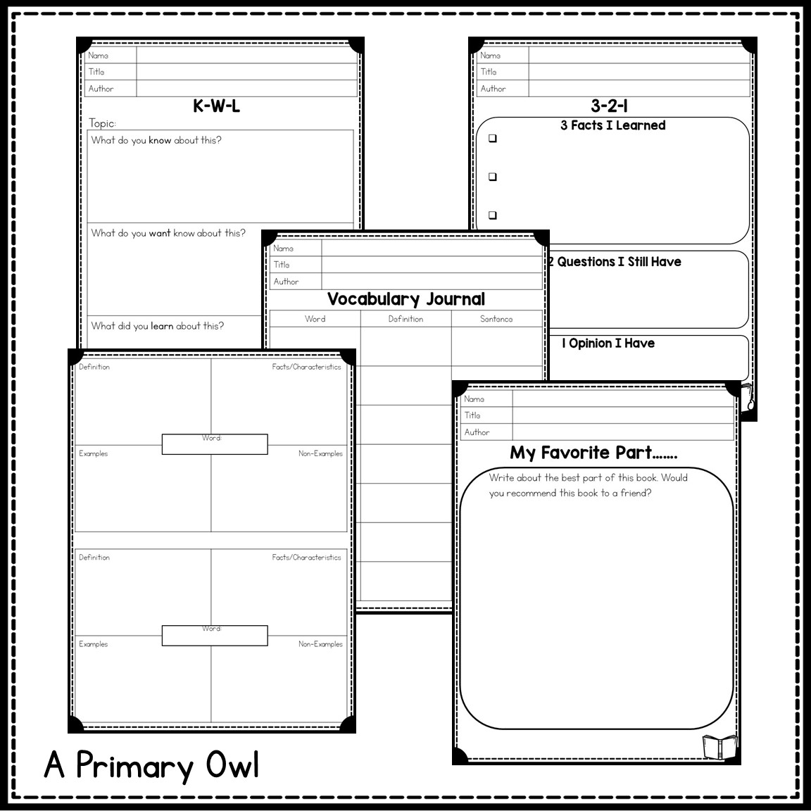 Fiction and Non-Fiction Reading Response Graphic Organizers - A Primary Owl