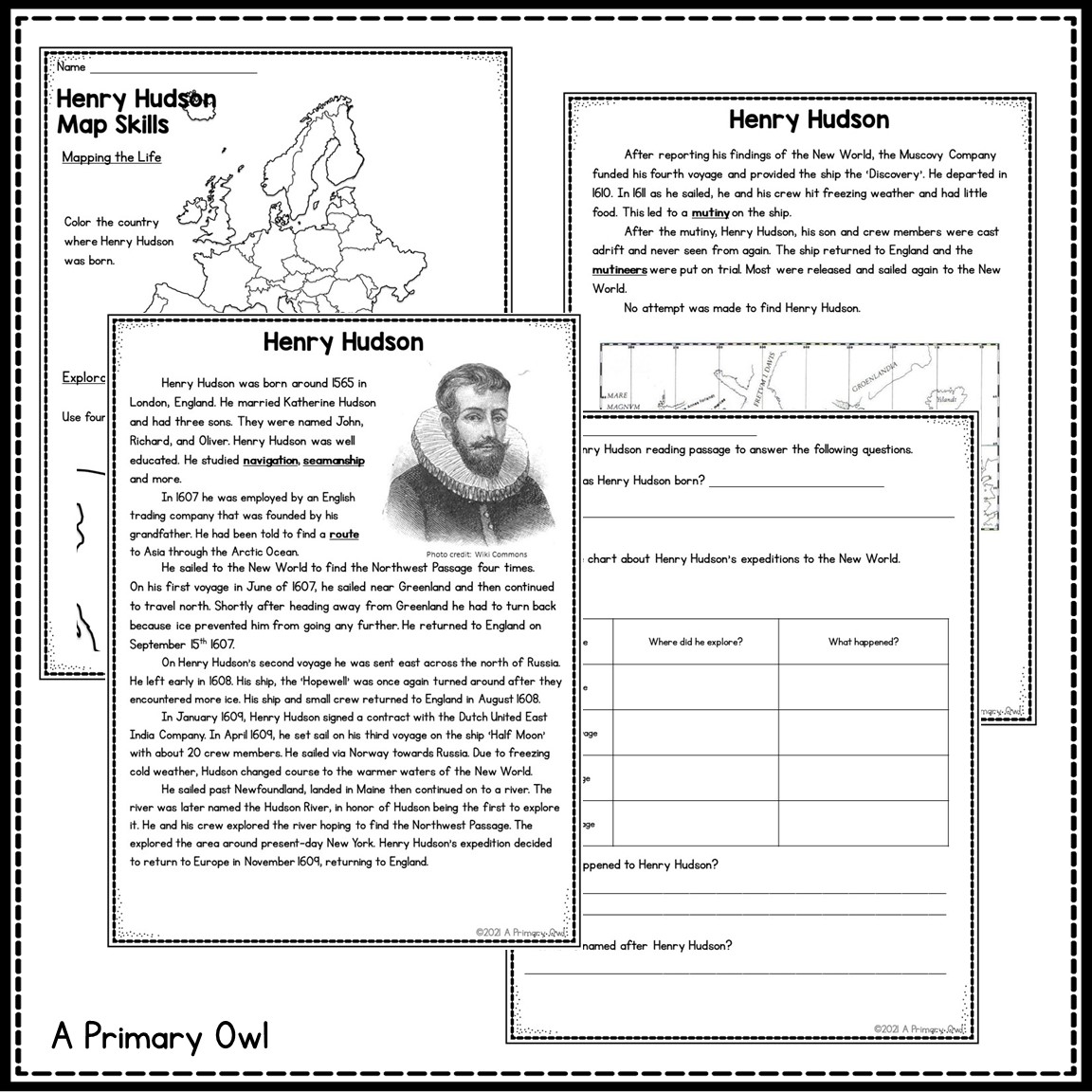 Henry Hudson 3rd grade Interactive PowerPoint Google Slides with ...