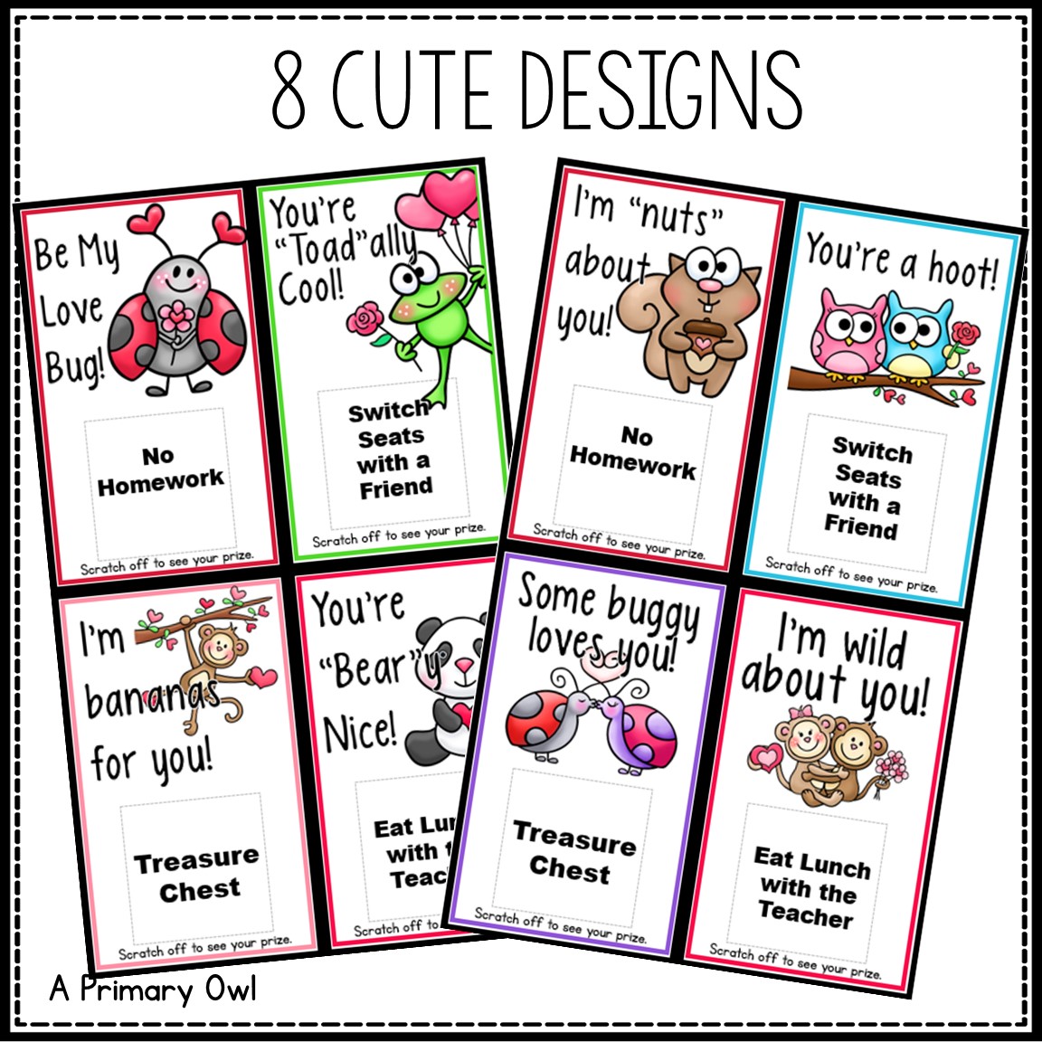 Scratch Off Valentine Cards Reward Coupons - A Primary Owl