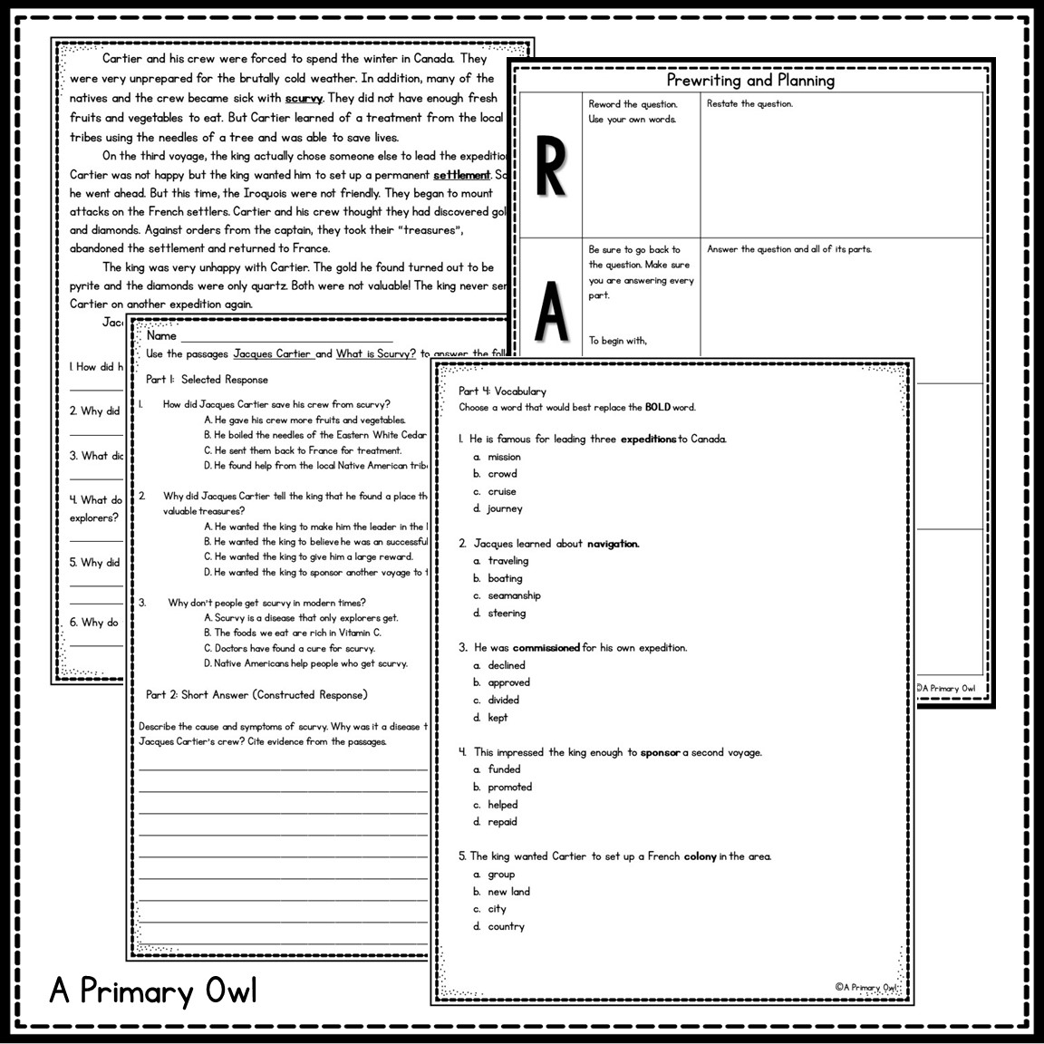 Social Studies Paired Passages Jacques Cartier and What is Scurvy ...