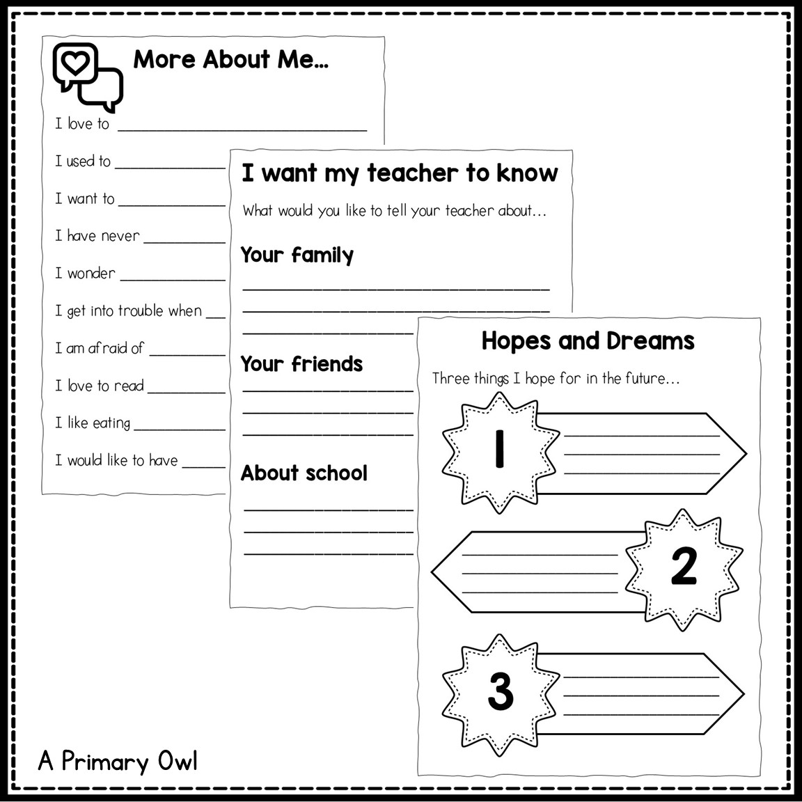 All About Me Back to School Booklet - A Primary Owl