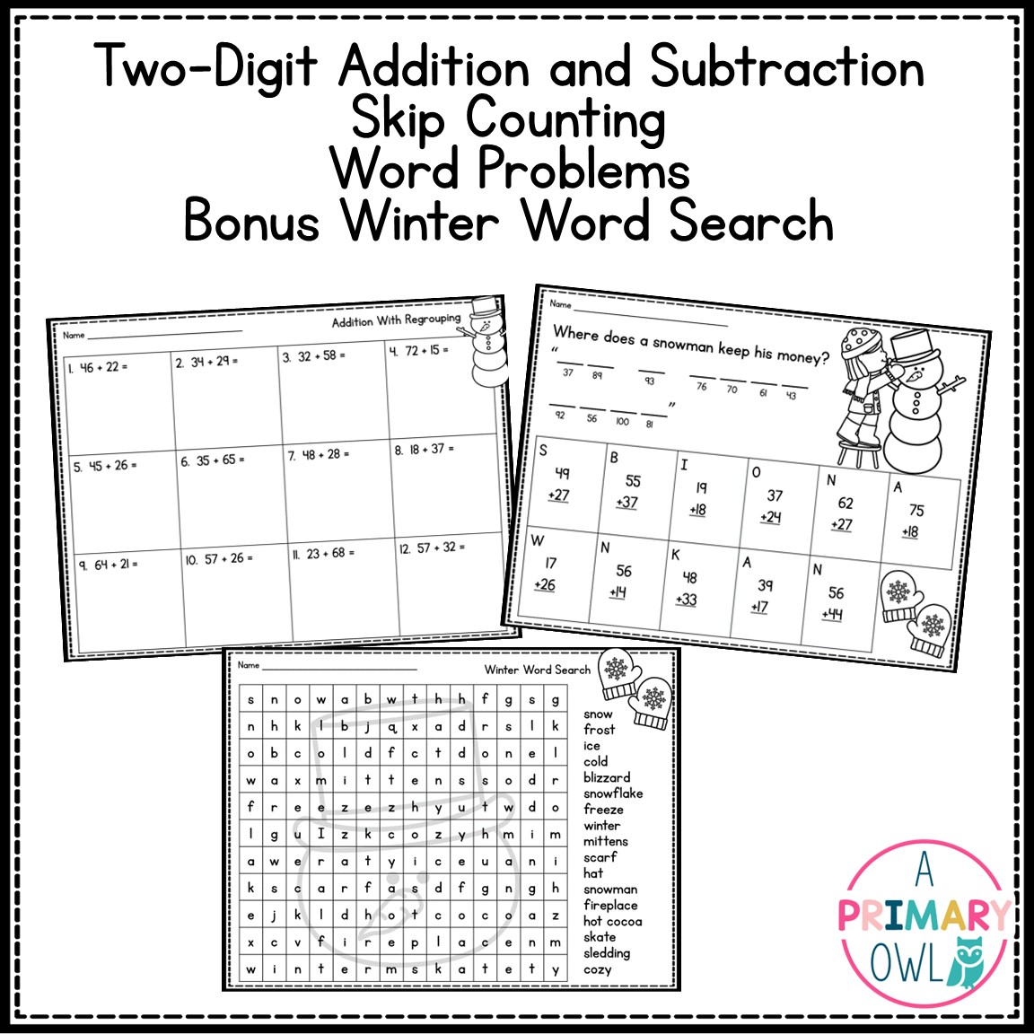January Math Worksheets Word Problems Addition and Subtraction Skip ...