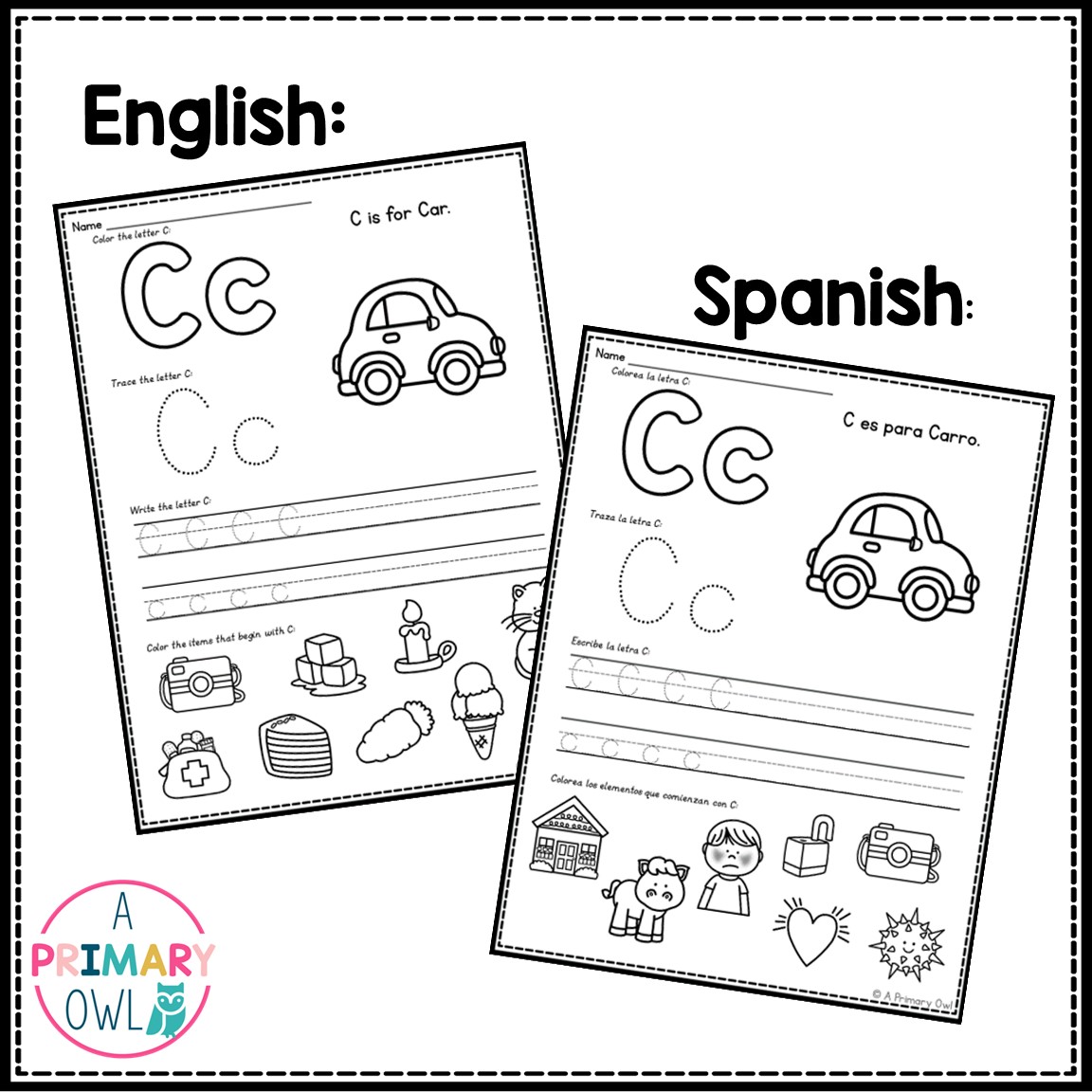 Bilingual Alphabet Worksheets | Beginning Letter Pictures in Spanish ...