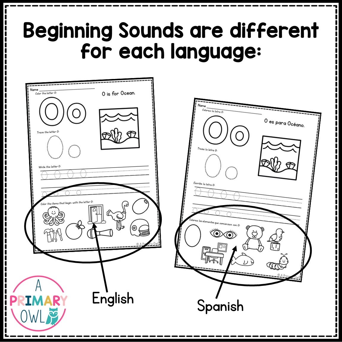 Bilingual Alphabet Worksheets | Beginning Letter Pictures in Spanish ...